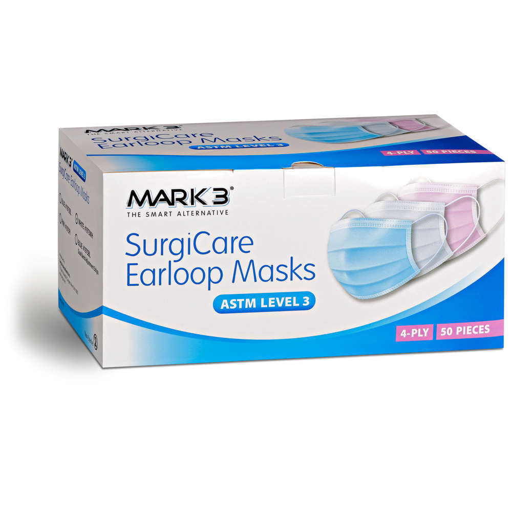 SurgiCare Earloop Face Masks ASTM Level 3 50/bx Dual Bands Blue - MARK